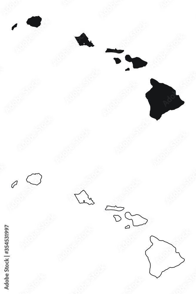 Hawaii HI state Maps USA. Black silhouette and outline isolated on a ...