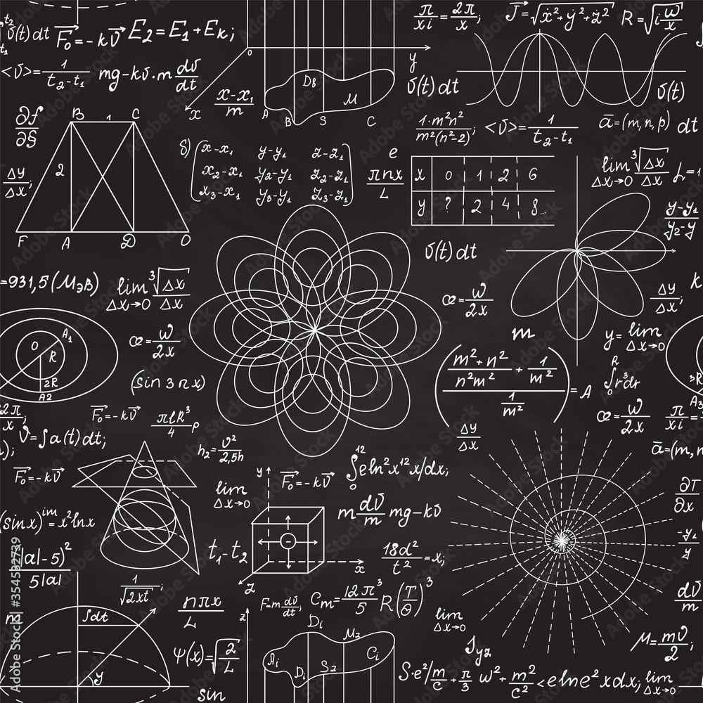 Math vector seamless background with algebra and geometry formulas ...