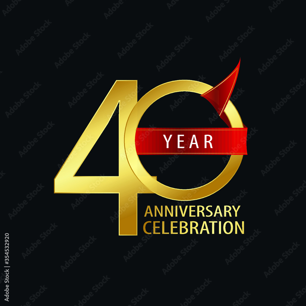 40 year minimalist logo years, jubilee, greeting card. Red and Gold ...