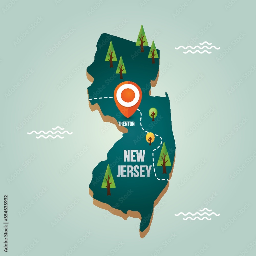 New jersey map with capital city Stock Vector | Adobe Stock