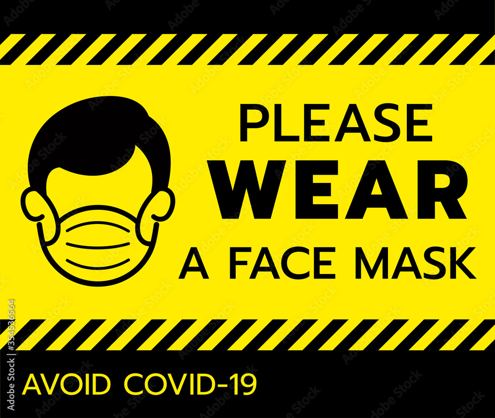 Attention Warning sign, please wear mask avoid covid-19 virus black ...