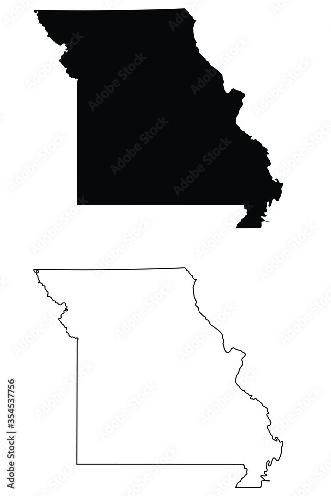 Missouri MO state Maps. Black silhouette and outline isolated on a ...