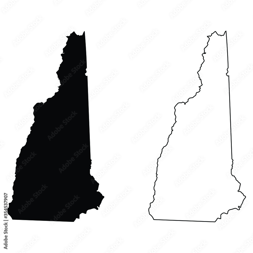New Hampshire NH state Maps. Black silhouette and outline isolated on a ...
