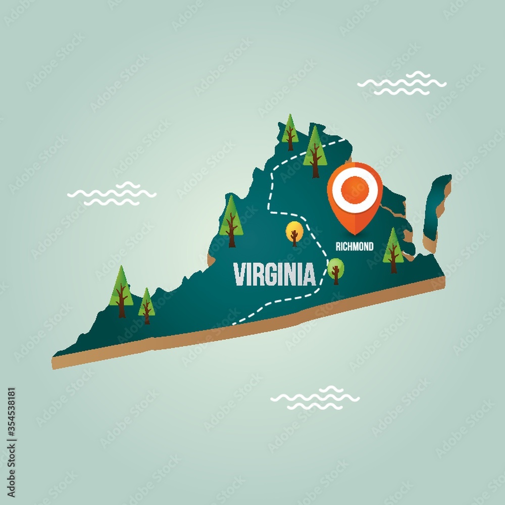 Virginia map with capital city Stock Vector | Adobe Stock