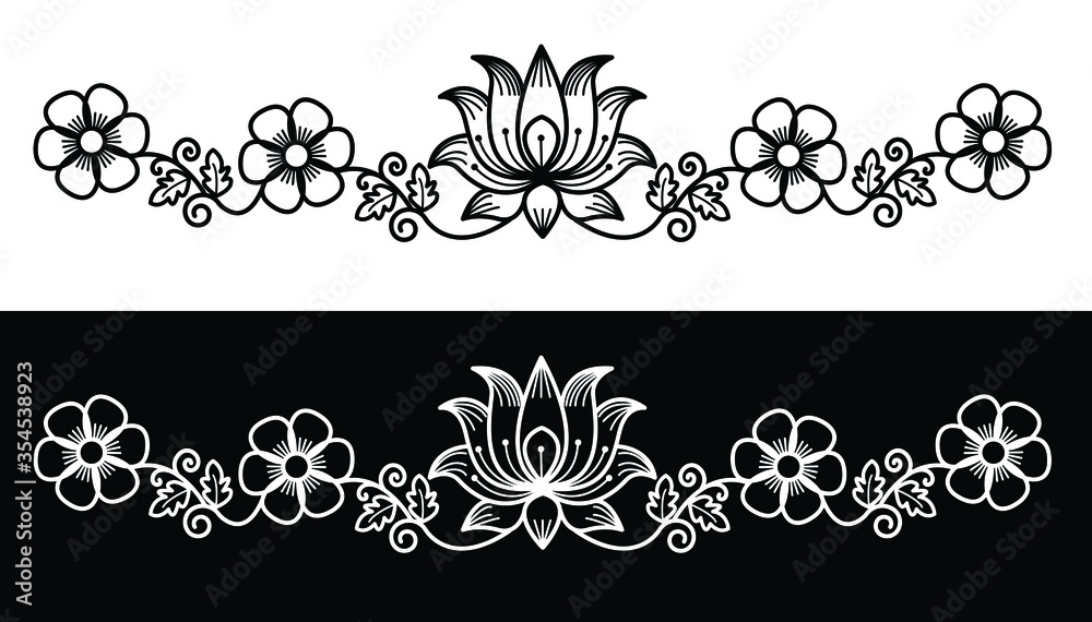 Border design concept of lotus flower with leaves and petals isolated ...