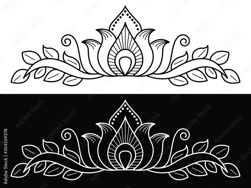 Border design concept of Lotus flower with spirals and leaves isolated ...