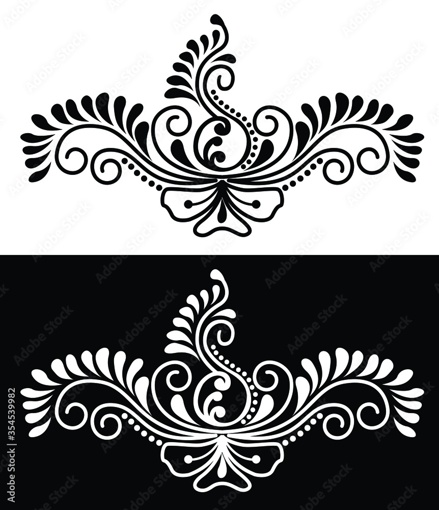 Border design concept of alpona with flower petals, leaves and spirals ...