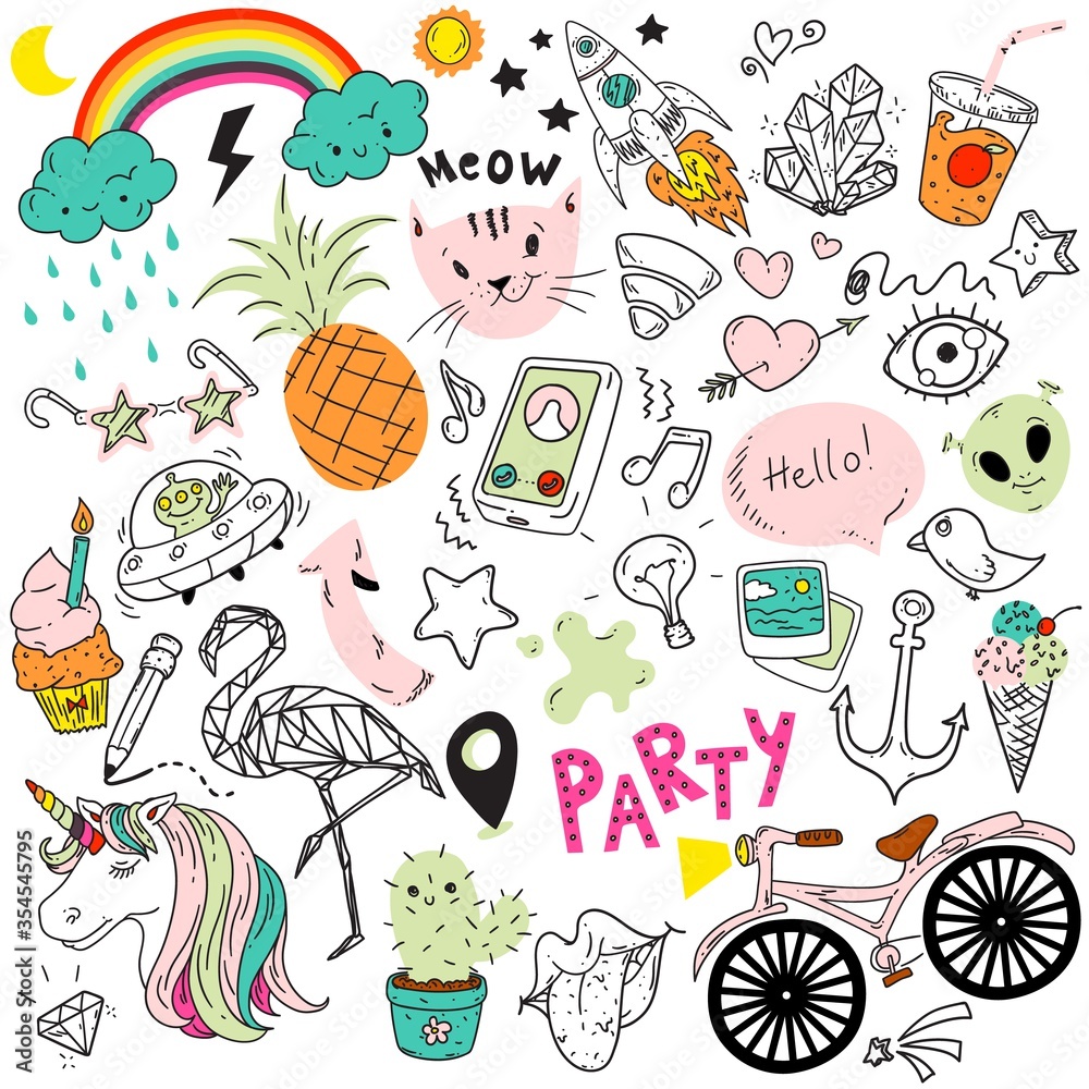 Children drawings. Creative childish doodle sketches elements ...