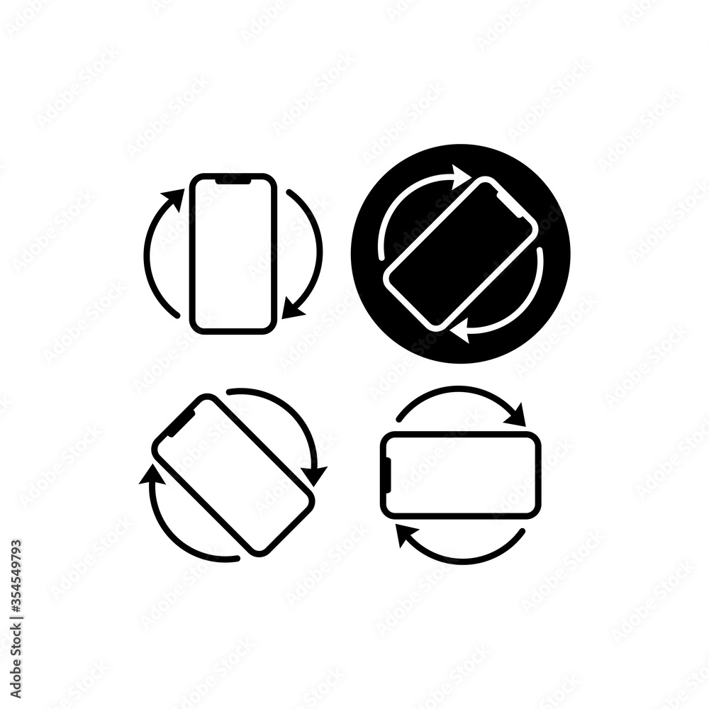 Smartphone rotation icons. Phone rotate set. Phone tilt vertical and ...