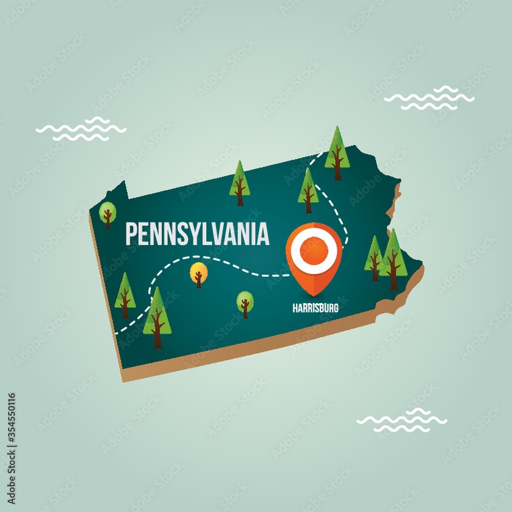 Pennsylvania map with capital city Stock Vector | Adobe Stock