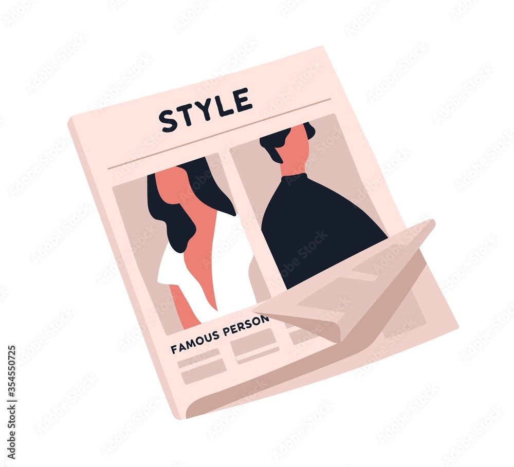 Fashion newspaper with crumpled page vector flat illustration. Paper ...