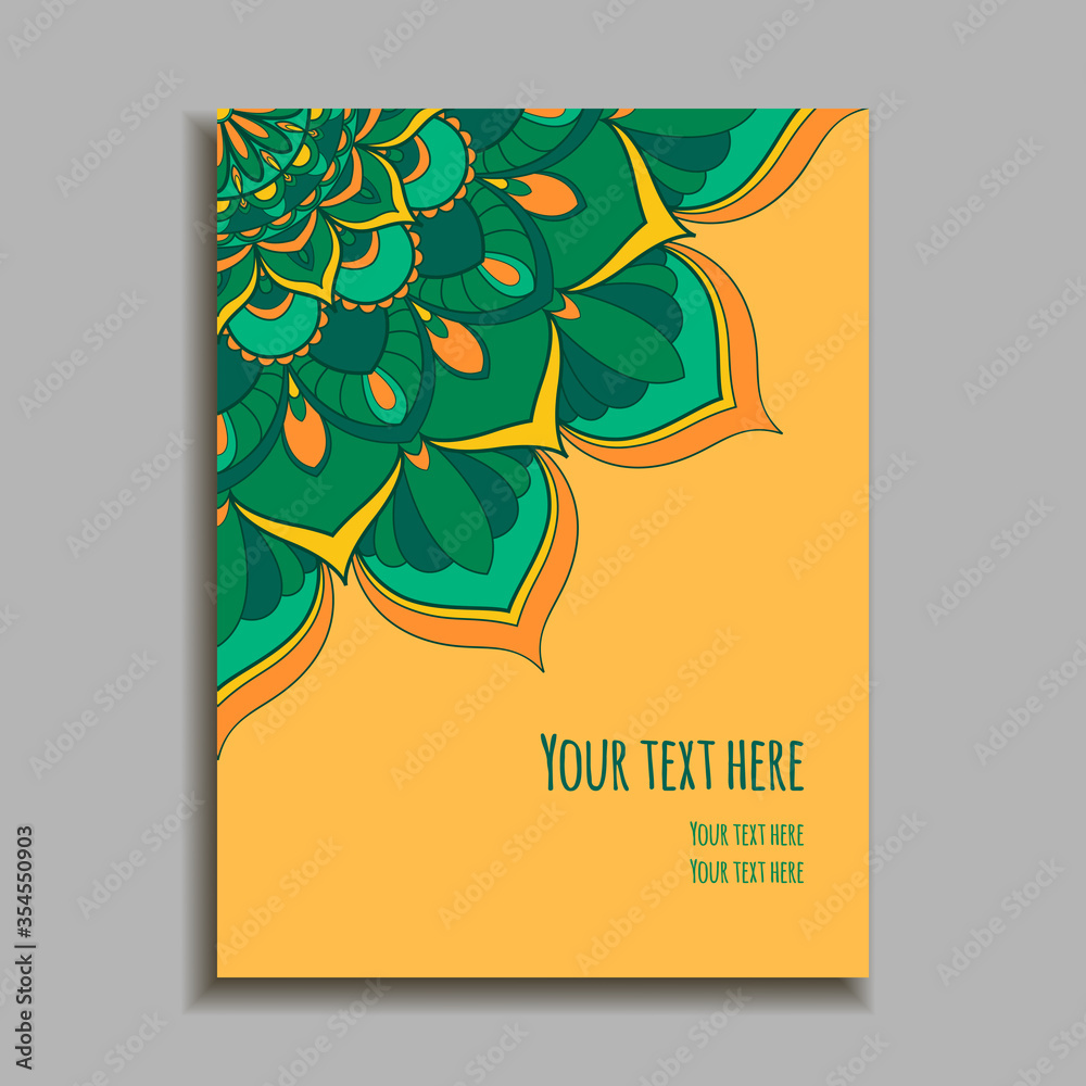 Green and yellow color Invitation Card with mandala ornament. Card ...
