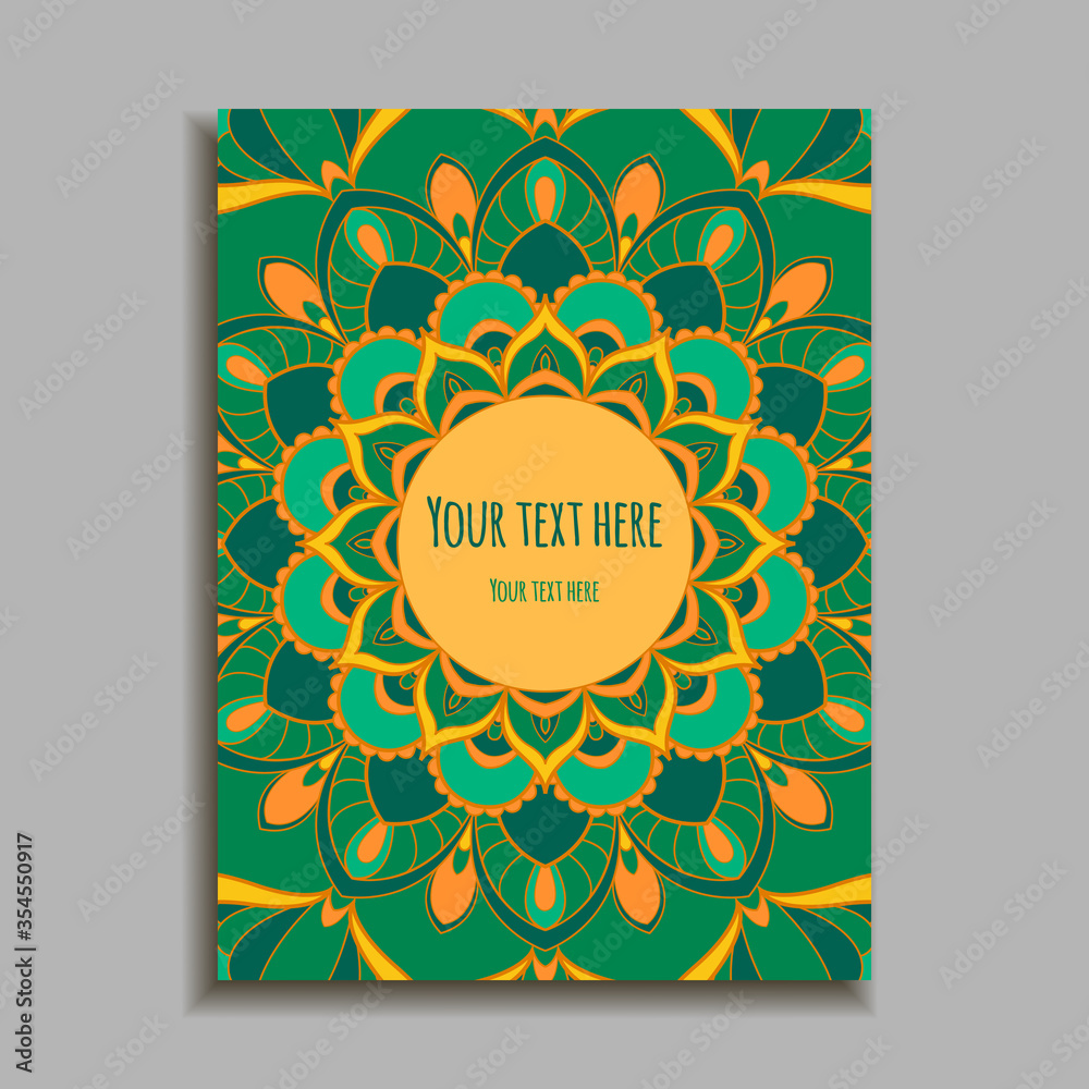 Green and yellow color Invitation Card with mandala ornament. Card ...