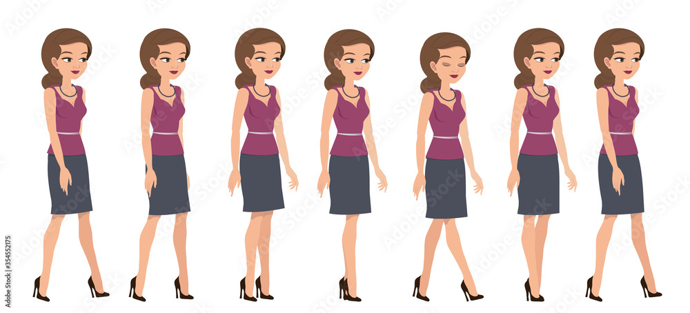 Gait animation 2d beautiful woman. Gait character for motion design ...