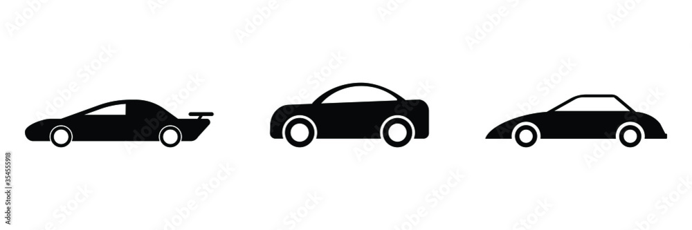 Car Side View Set. Three black and white illustration depicting cars ...