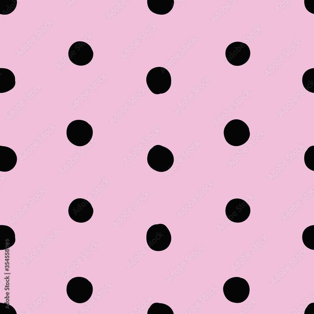Vector doodle pattern in pink and black. Simple polka dots made into ...