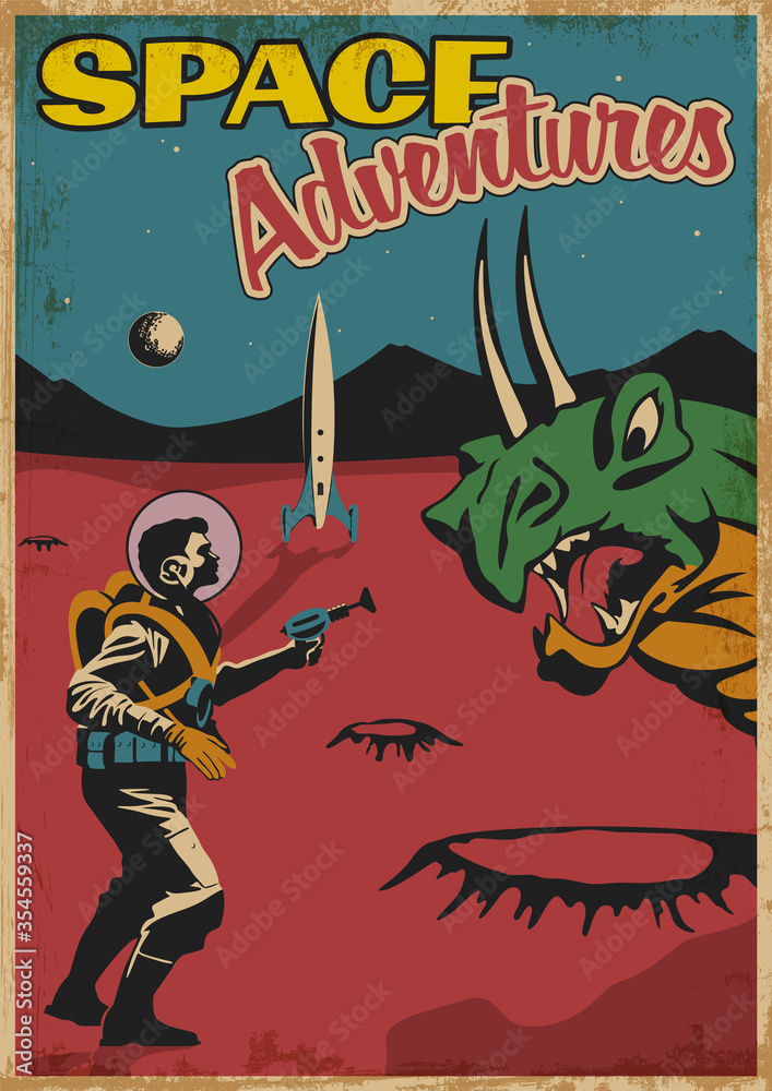 Space Adventures Retro Comic Book Cover Stylization, Astronaut with ...