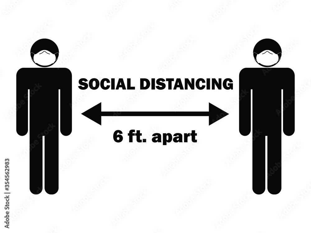 Social Distancing 6 ft. Apart Stick Figure with Mask. Illustration ...