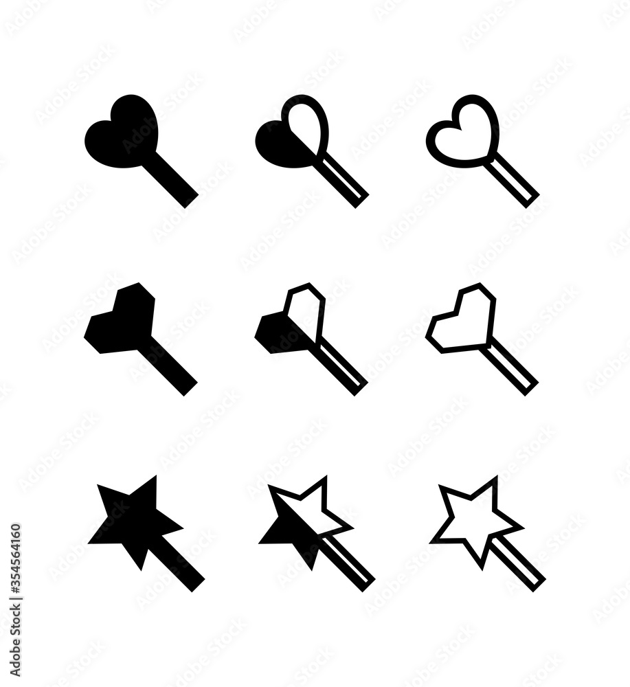 black cursor with heart and star simple shape isolated on white, cursor ...