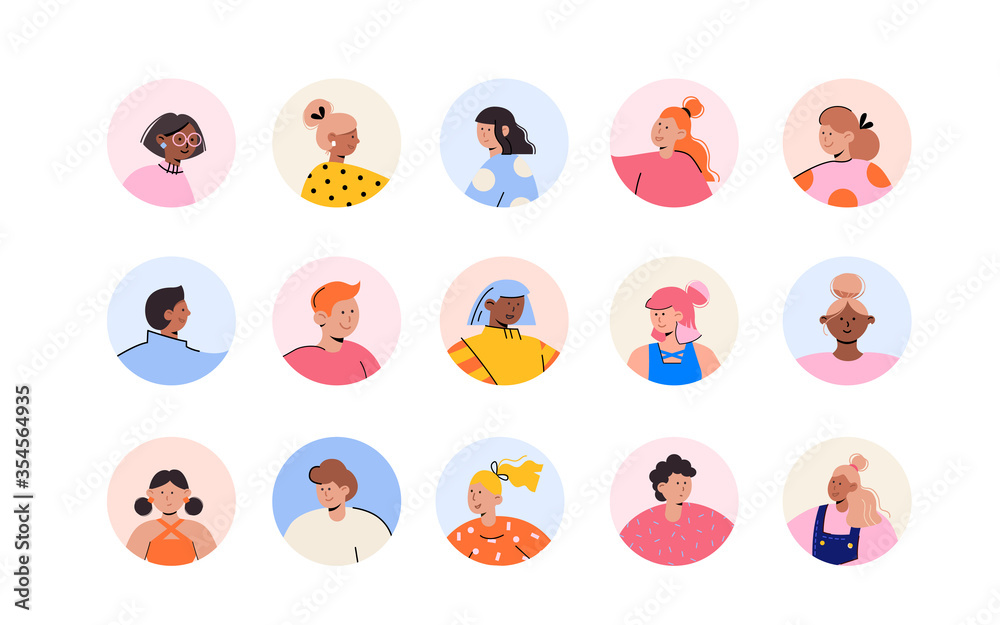 Set of vector simplified minimalist avatars. Different characters ...