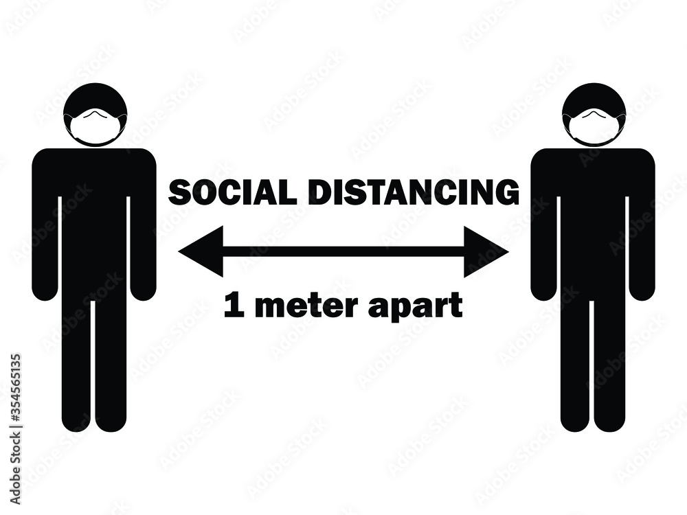 Social Distancing 1 Meter Apart Stick Figure with Mask. Illustration ...