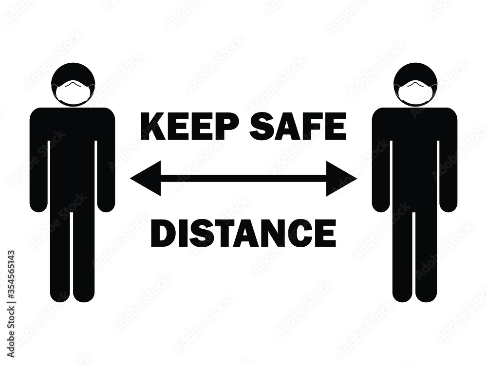 Keep Safe Distance Stick Figure with Mask. Illustration arrow depicting ...