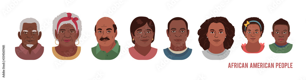 African American People Head Avatar Set. Different Characters. Man ...