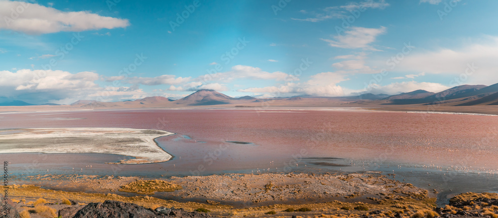 Red Lake mountain landscape, Bolivia. Beautiful coloured water, with ...