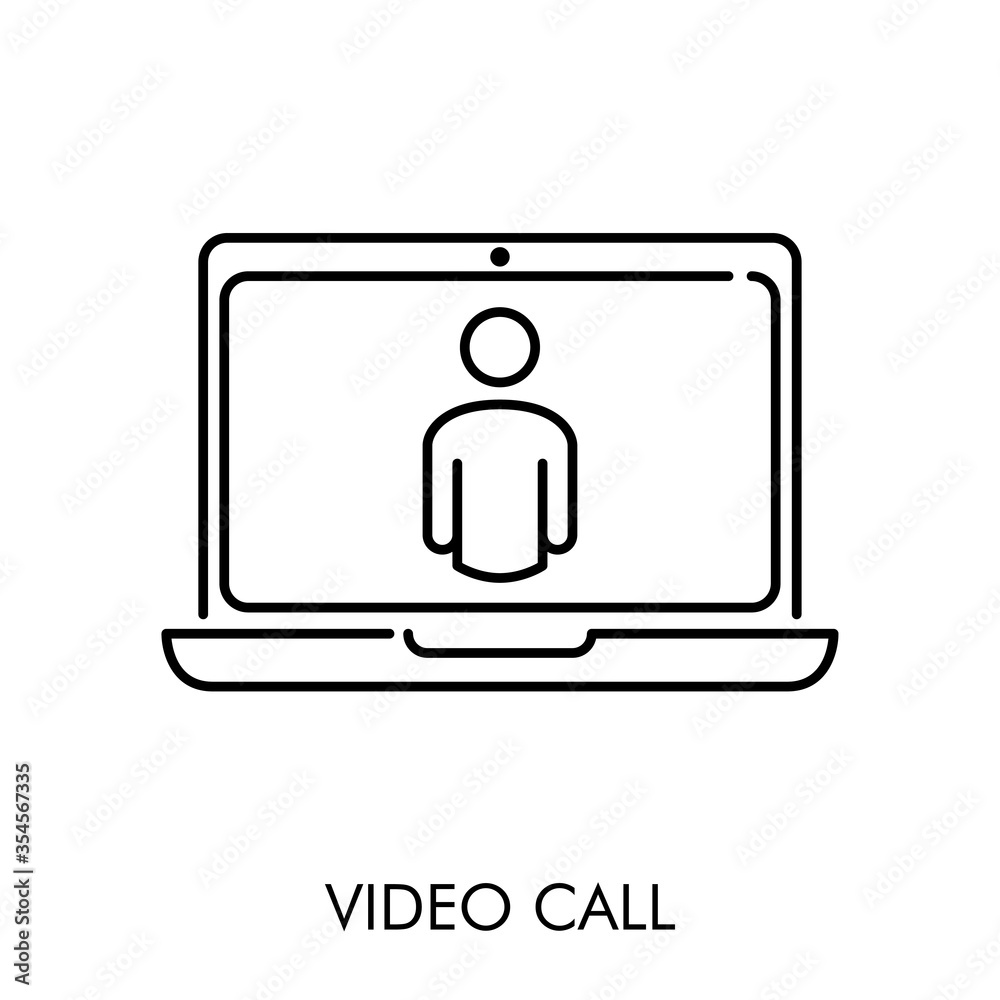 Símbolo vídeo llamada. Icono plano lineal con texto VIDEO CALL con ...