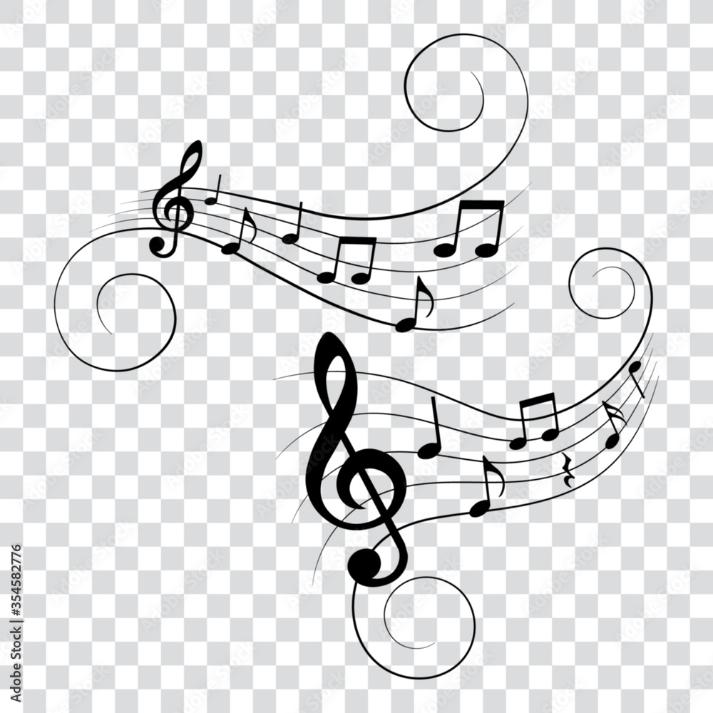 Set of music notes with swirls, vector illustration. Stock Vector ...