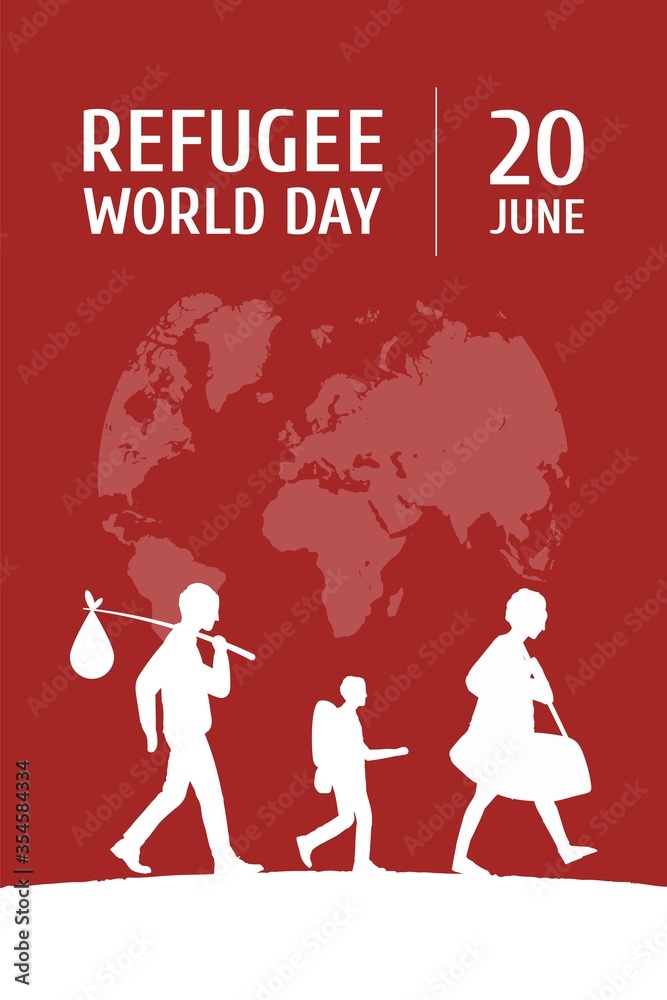 World Refugee Day on June 20 vertical poster template. Globe map ...