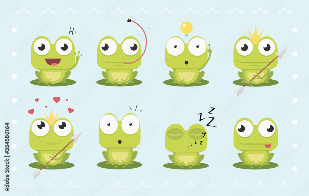 Cartoon Frog Emotions. Vector Frog with arrow. Vector Set of Frog. Flat ...