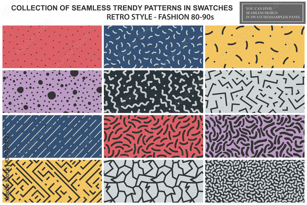 Collection of colorful repeatable trendy patterns. Retro style ...