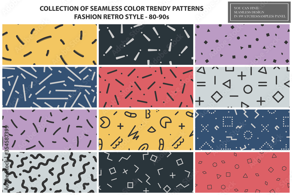 Collection of colorful repeatable trendy patterns. Retro style ...