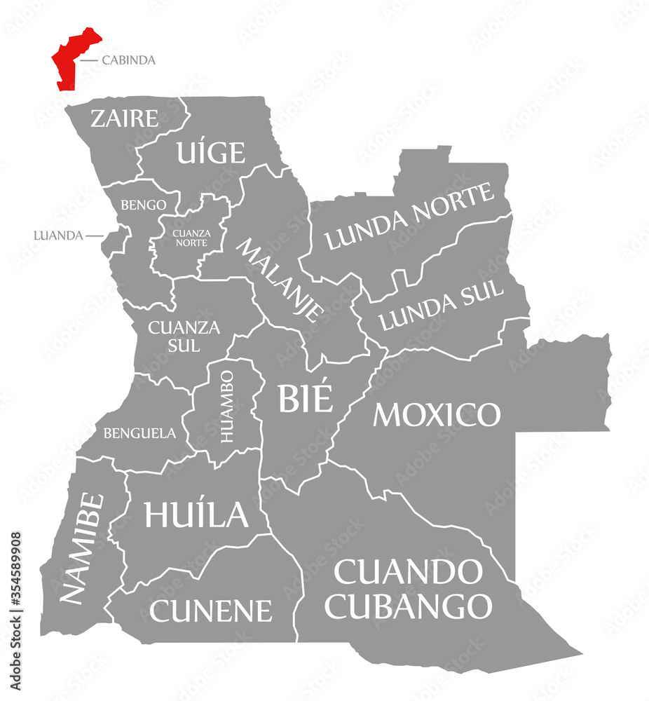 Cabinda red highlighted in map of Angola Stock Illustration | Adobe Stock