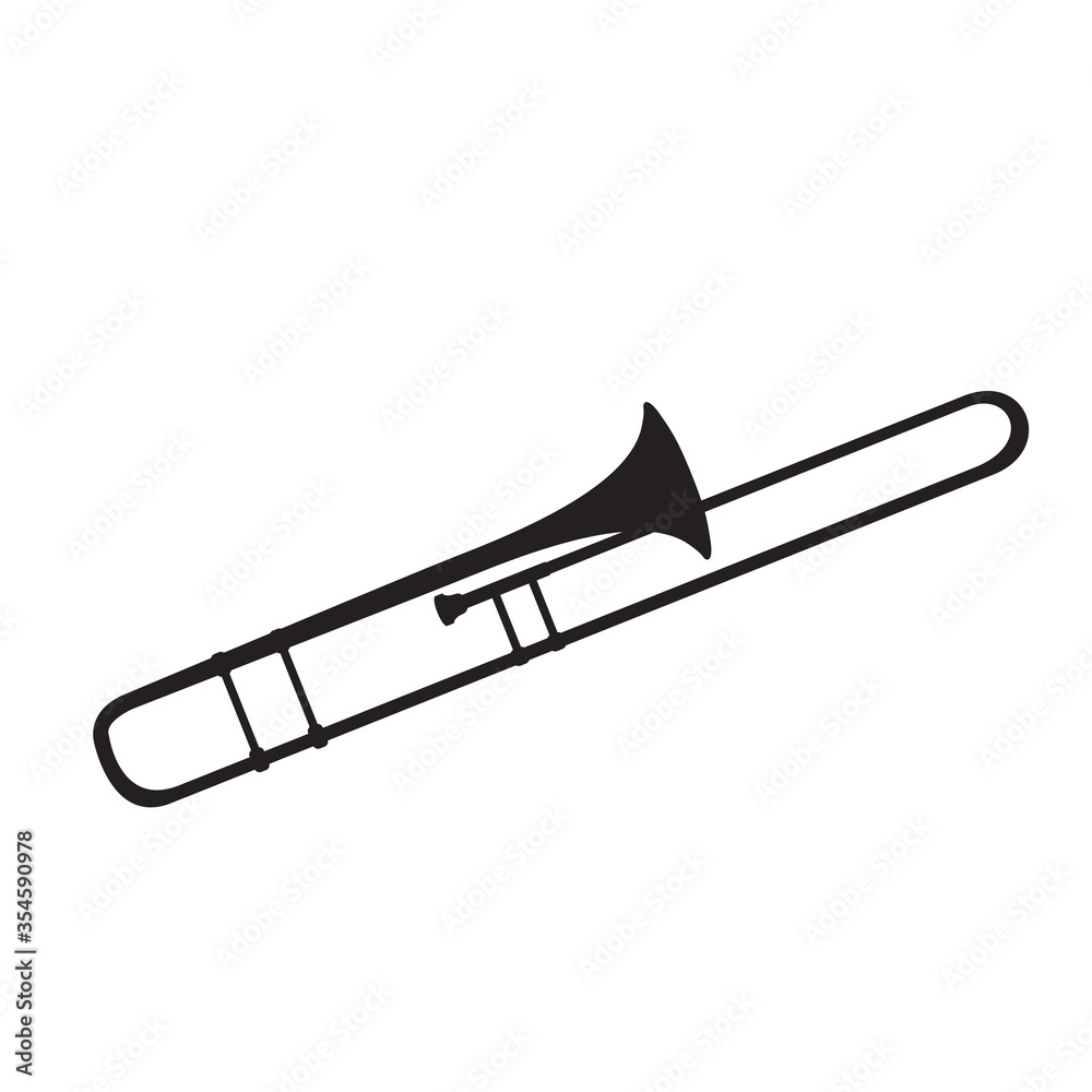 Musical instrument trombone black silhouette .Vector illustration ...