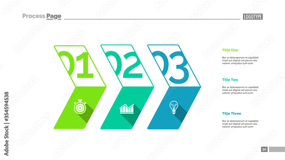 Three stages process chart slide template. Business data. Plan, diagram ...