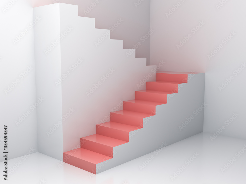 Modern interior design pink pastel color stairs on white room ...