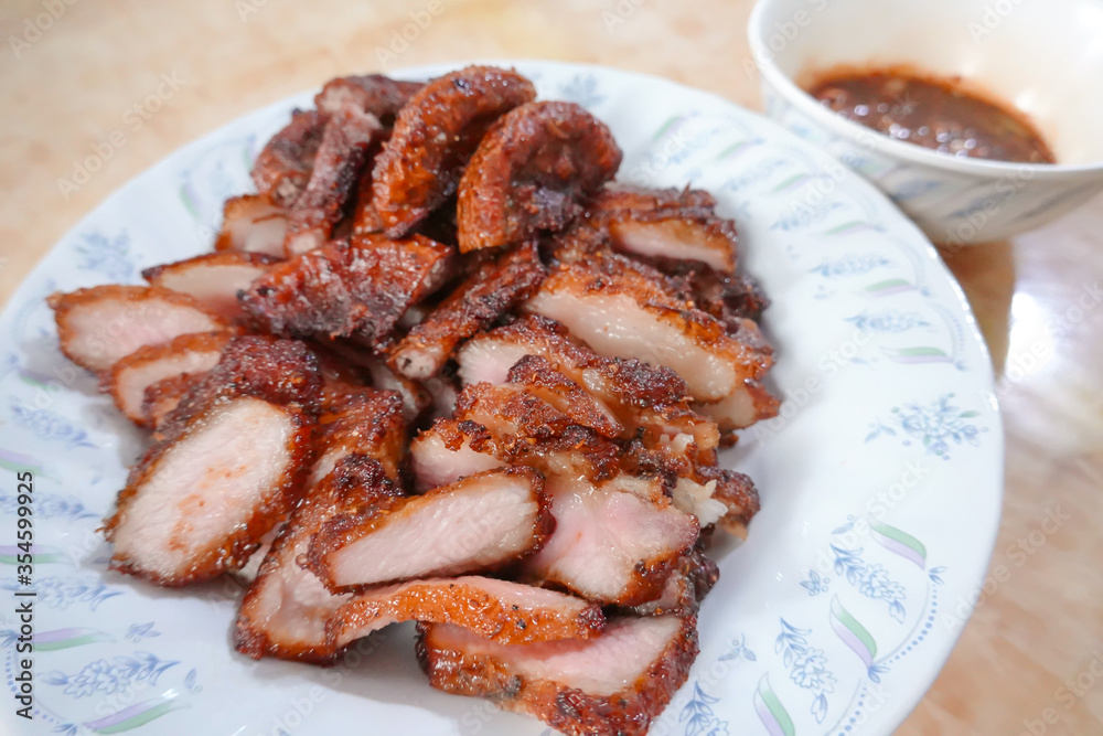 traditional Thai culture fried pork neck grilled intestines ...
