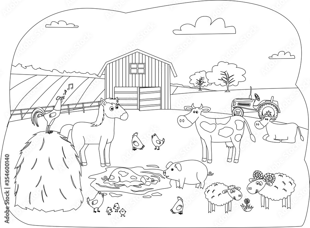 Farm Black And White Drawing