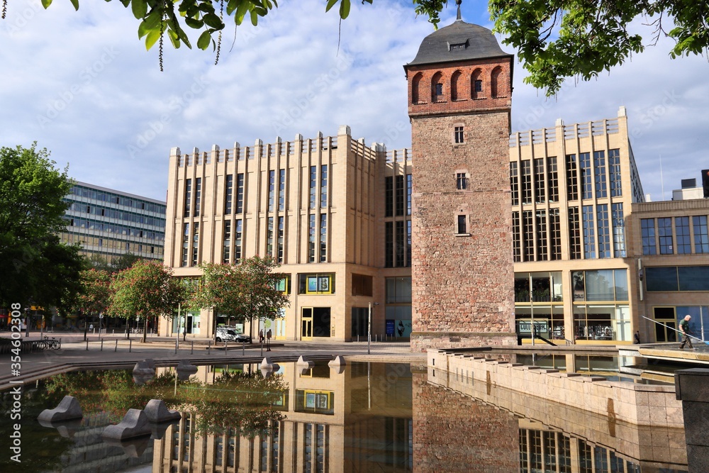 CHEMNITZ, GERMANY - MAY 9, 2018: Historic Red Tower and Red Tower Mall ...