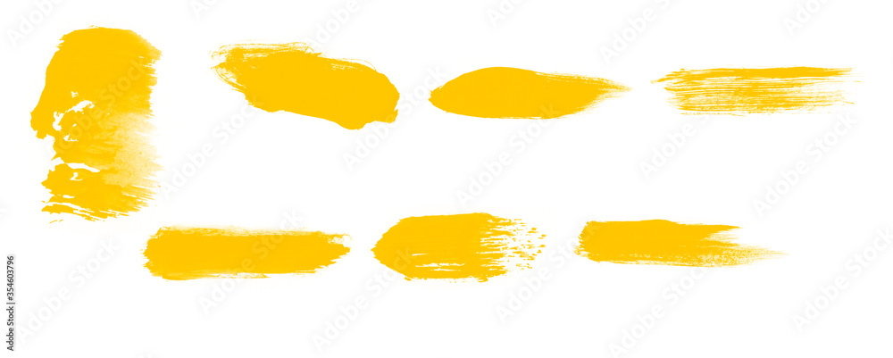 Beautiful vector set of yellow paint brushes. Abstract smear brushes ...