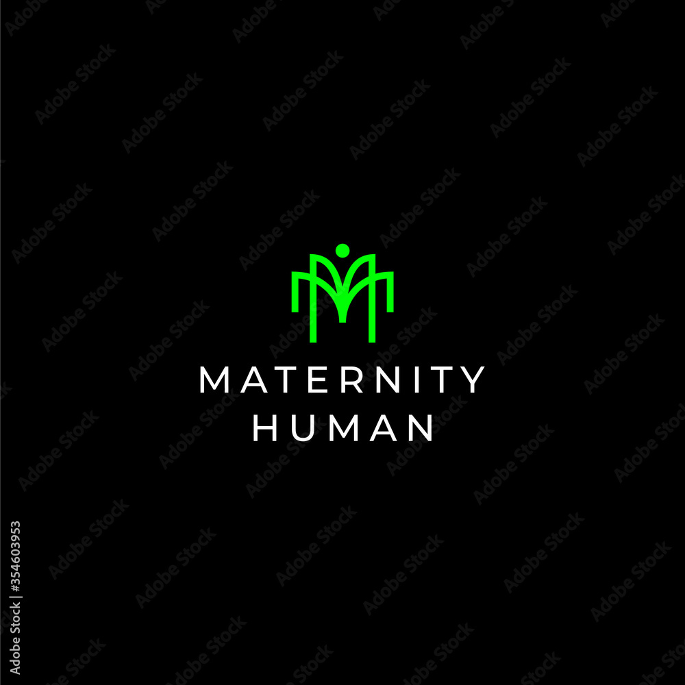 Clean and simple logo design of letter M and human on black background ...