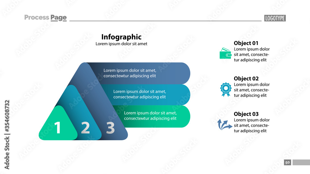 Three elements process chart slide template. Business data. Infochart ...