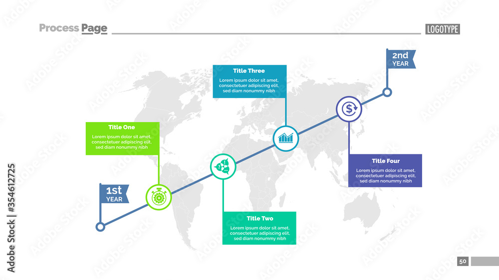 Timeline with four elements. Step chart, process diagram, slide ...
