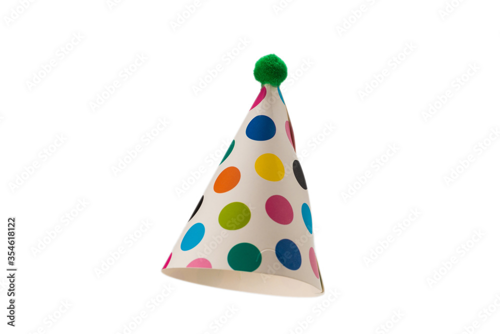 Colorful birthday cap isolated on white Stock Photo | Adobe Stock