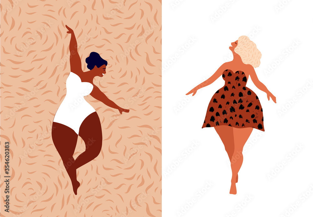 Happy women. Body positive vertical cards. Love yourself, your body ...