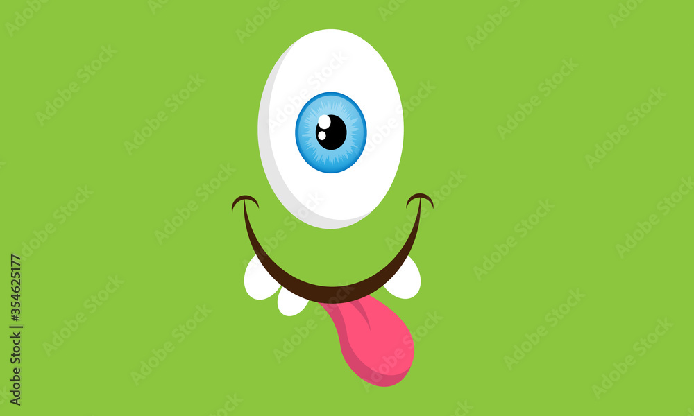 Cartoon monster face,green color.Vector illustration isolated on white ...
