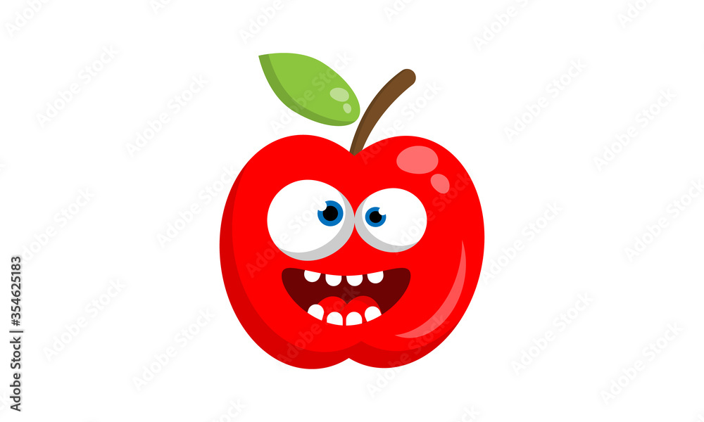cartoon apple with happy face.Vector illustration isolated on white ...