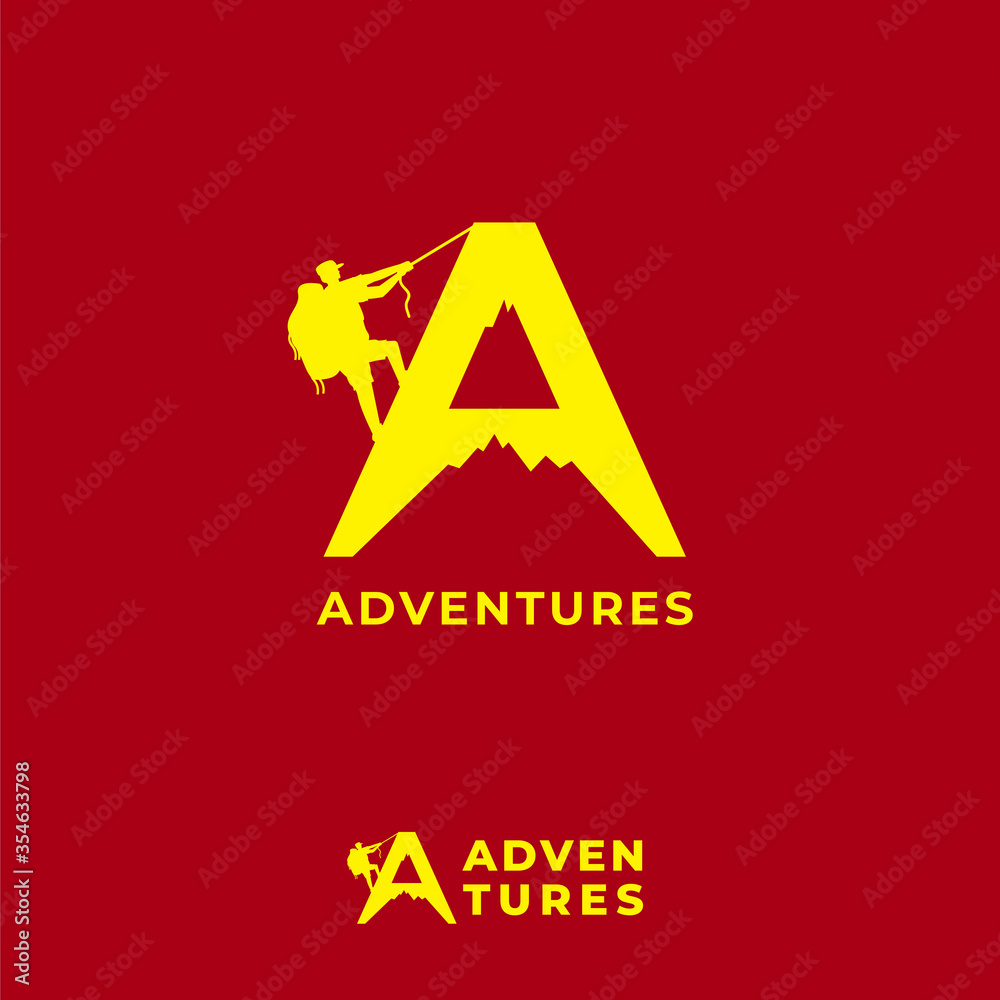 Adventures logo design template isolated on red maroon background ...